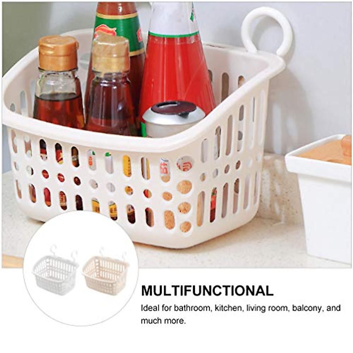 Hemoton 2pcs Hanging Plastic Storage Basket Over The Cabinet Sink Organization Sundry Holder Container Box for Kitchen Bathroom Cabinet
