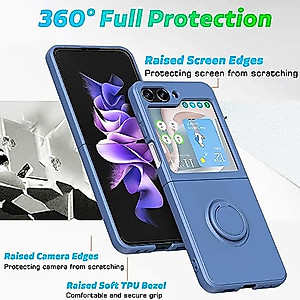 Hongxinyu for Samsung Galaxy Z Flip5 5G 2023 Case,Slim Liquid Silicone Couple Ring Kickstand Soft Anti-Scratch Microfiber Lining Protection Bumper Case for Galaxy Z Flip5 (Purple)