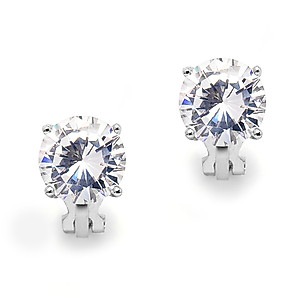 Mariell 3 Carat Cubic Zirconia Crystal Clip-On Stud Earrings for Non-Pierced Ears, Jewelry Gift for Women