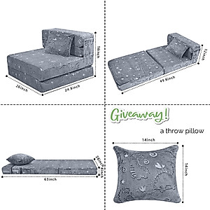 MeMoreCool Kids Floor Mattress Glow in Dark, Child Fold Up Sofa Couch Convertible Futon Folding Chair Bed Sleeper for Baby Playroom(Glowing Dinosaur)