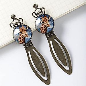 Vintage Bookmarks Page Holder with Crystal Glass Bookmark Gift Box Set for Students Teachers School Library, Animal Giraffe