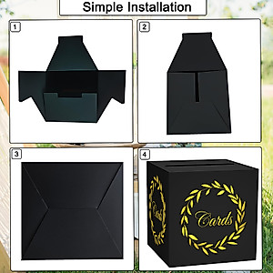 Black Card Box for Party, 8.7" Leaf Gold Foil Design Gift Cards Receiving Box Holder for Wedding, Bridal Shower, Graduation, Birthday, Retirement, Baby Shower, Anniversaries Party Decorations