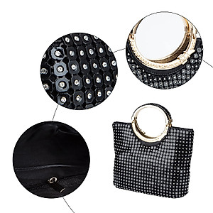 Gripit Designer Handbags Sequin Tote Bag with Rhinestone Wristlet Sparkly Purse Crystal Bag for Women Trendy Formal Evening Bag,Black