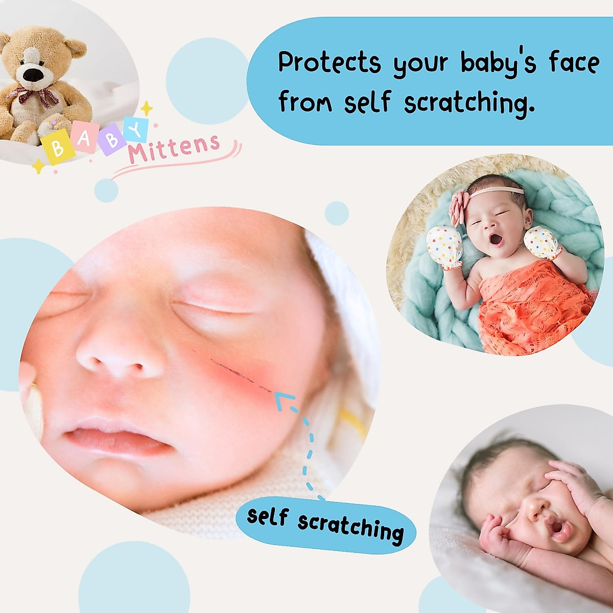 RATIVE Newborn Baby Hand Cotton Gloves Sleep Sleeping No Scratch Mitten Mittens Mitts Set for 0-3 0-6 Months Boy Boys Girl Girls (6 Pairs/g46)