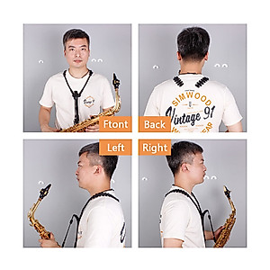 Vaguelly Saxophone Shoulder Harness Comfortable Saxophone Neck Strap Hook Aluminum Metal Sax Holder Sax Strap for Saxophone Alto Sax Soprano Clarinet, Black