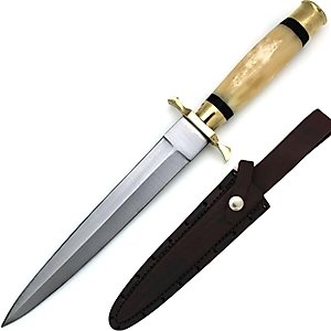 Wild Turkey Handmade Dagger Style Fixed Blade Hunting Knife w/Leather Sheath Hunting Camping Fishing Outdoors (Bone)