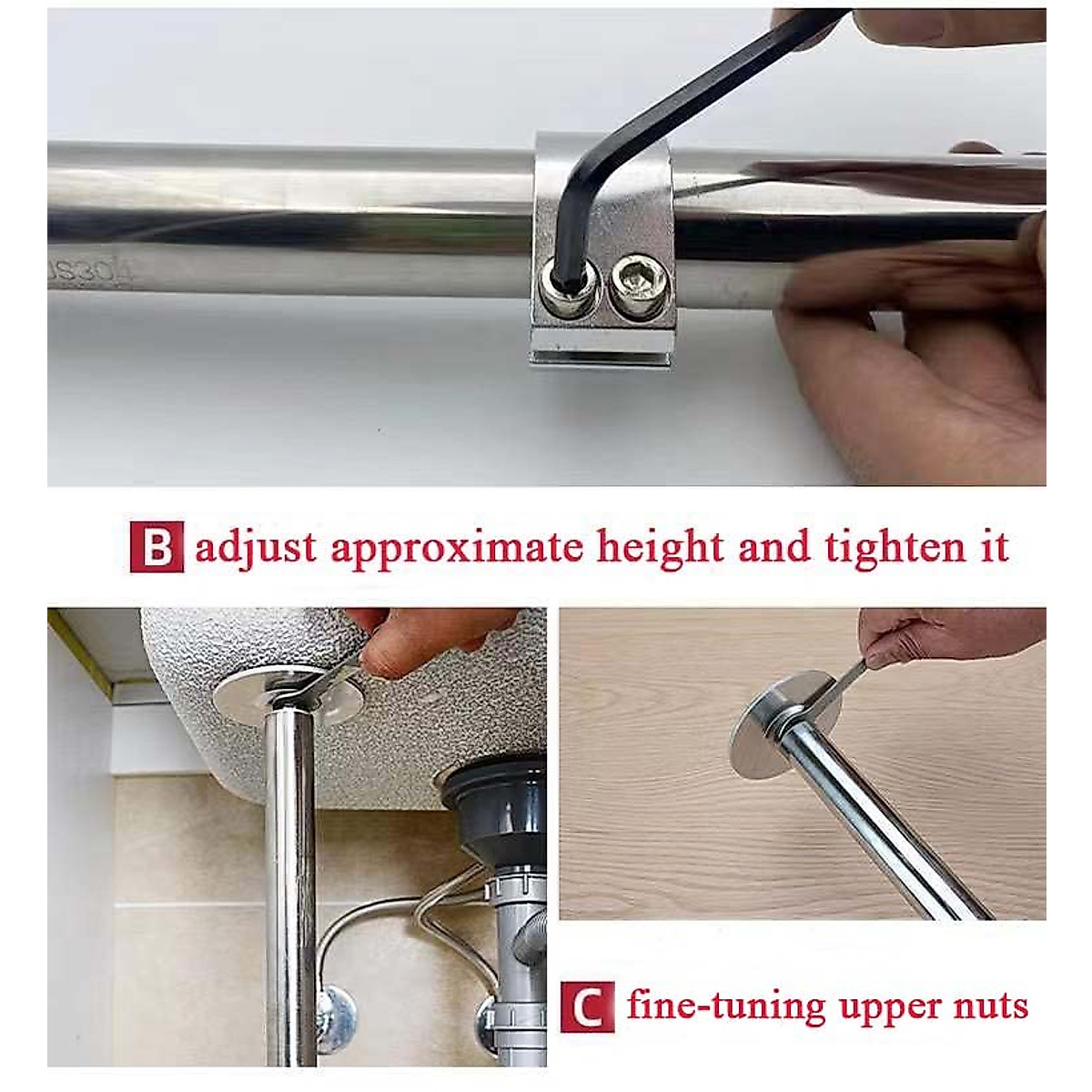 Undermount Sink Mounting Brackets New 304 Stainless Steel Sink Legs Sink Repair Supports Kit Installation and Repair System for Kitchen and Bathroom (Height: 16 to 29.5 inch)