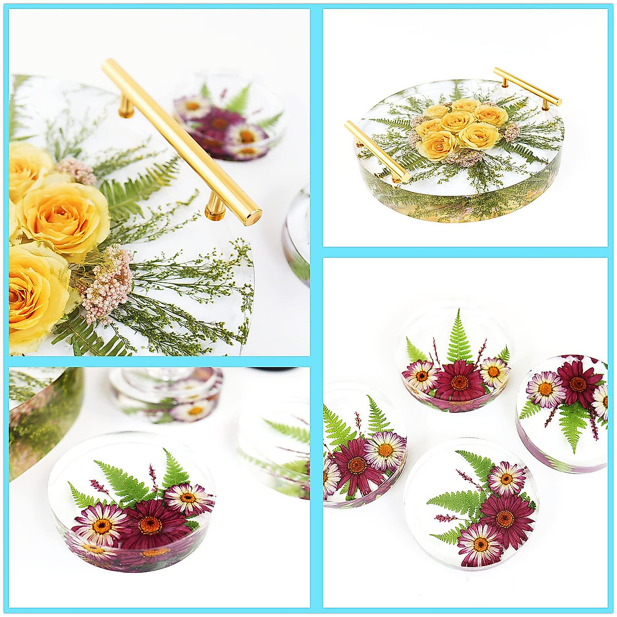 XXKJSZJQ Tray Molds for Epoxy Resin kit 13.5'' Deep Large Round Silicone Molds with 4pcs Coasters Resin Molds, Table Clock Mold DIY Flowers Preservation Resin Art Home Decoration