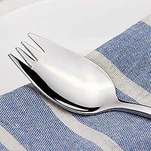 Sporks, 4-Pack 18/10 Spork Stainless Steel, Metal Spork for Everyday Household Use, 7.4-Inch Long Handle Dessert Spoons Ice Cream Spoons Salad Forks, Flatware Set Spork for Fruit Appetizer Dessert