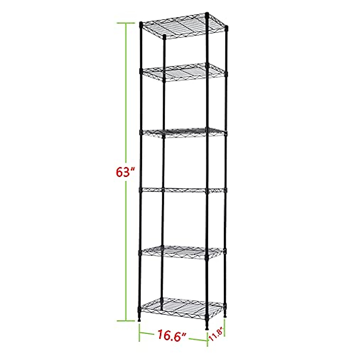 REGILLER 6 Wire Shelving Steel Storage Rack Adjustable Unit Shelves for Laundry Bathroom Kitchen Pantry Closet (16.7L x 11.9W x 64H, Black)