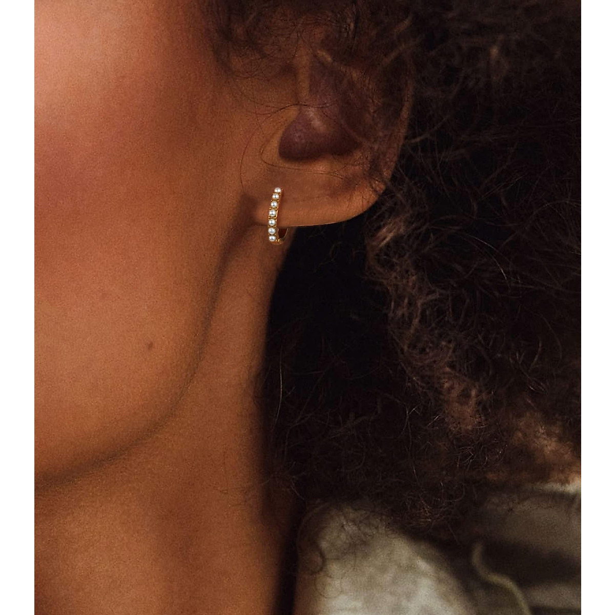 Kenivira Pearl Hoop Earrings for Women, Small Gold Plated Hoop Pearl Earrings Dainty Trendy, Tiny Gold Pearl Huggie Simple Statement Lightweight Hoop Earrings Jewellery