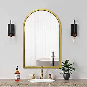 ZMYCZ Arched Wall Mirror, Gold Arch Mirror, Bathroom Wall Mounted Mirror, Arched Top Mirror, Vanity Window Mirrors for Wall, Makeup Mirror with Metal Frame for Living Room, Bedroom, Entryway(24"x38")