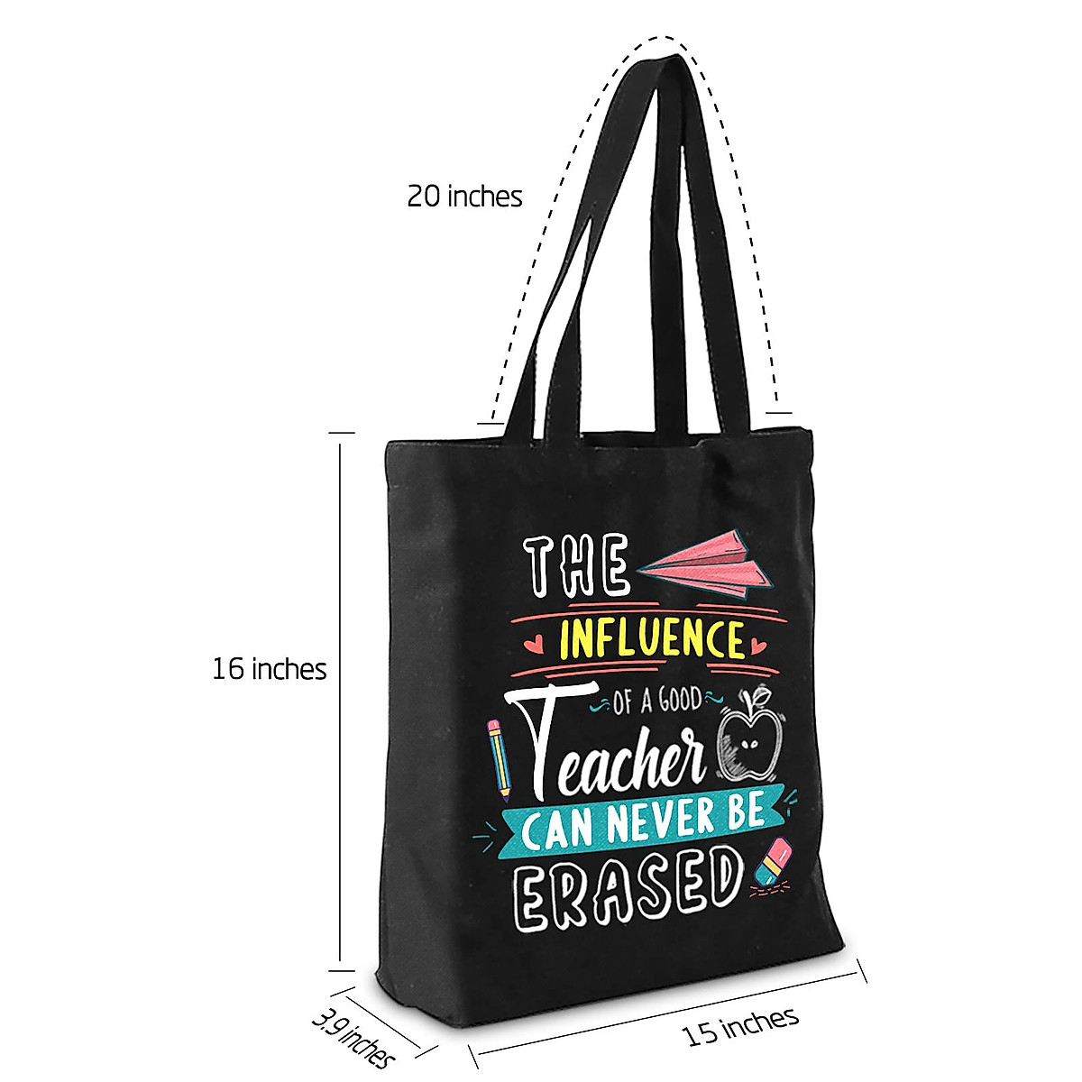 NANOOER Teacher Appreciation Gifts Canvas Tote Bag Black with Inner Pocket for Women Teacher Graduation Christmas, Reusable Grocery Bag