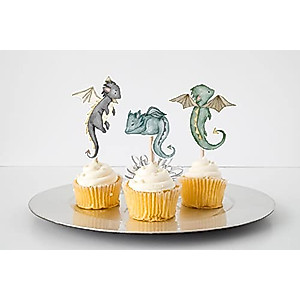 10 pcs Dragon Cupcake Toppers - Magical Dragon Cake Decorations for Fantasy Parties