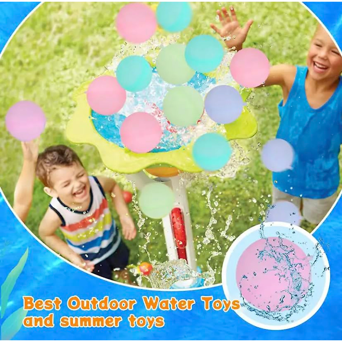 12-Pack Multicolor KODA Reusable Water Balloons: Refillable Summer Water Toys Quick Fill Self-Sealing Soft Silicone Ballons for Water Fights & Bunch of Balloon Water Games Outside for Kids Ages 3-12!
