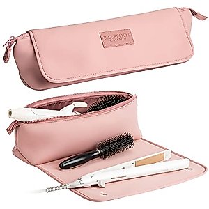 Barefoot Caribou Hair Tools Travel Bag and Heat Resistant Mat for Flat Irons, Straighteners, Curling Iron, and Haircare Accessories, 2-in-1 design, with Interior Pockets, Portable Organizer, Neoprene (Dune)