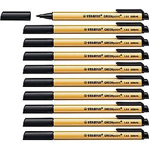 STABILO Eco-Friendly Fibre-Tip Sign Pen GREENpoint - Pack of 10 - Black