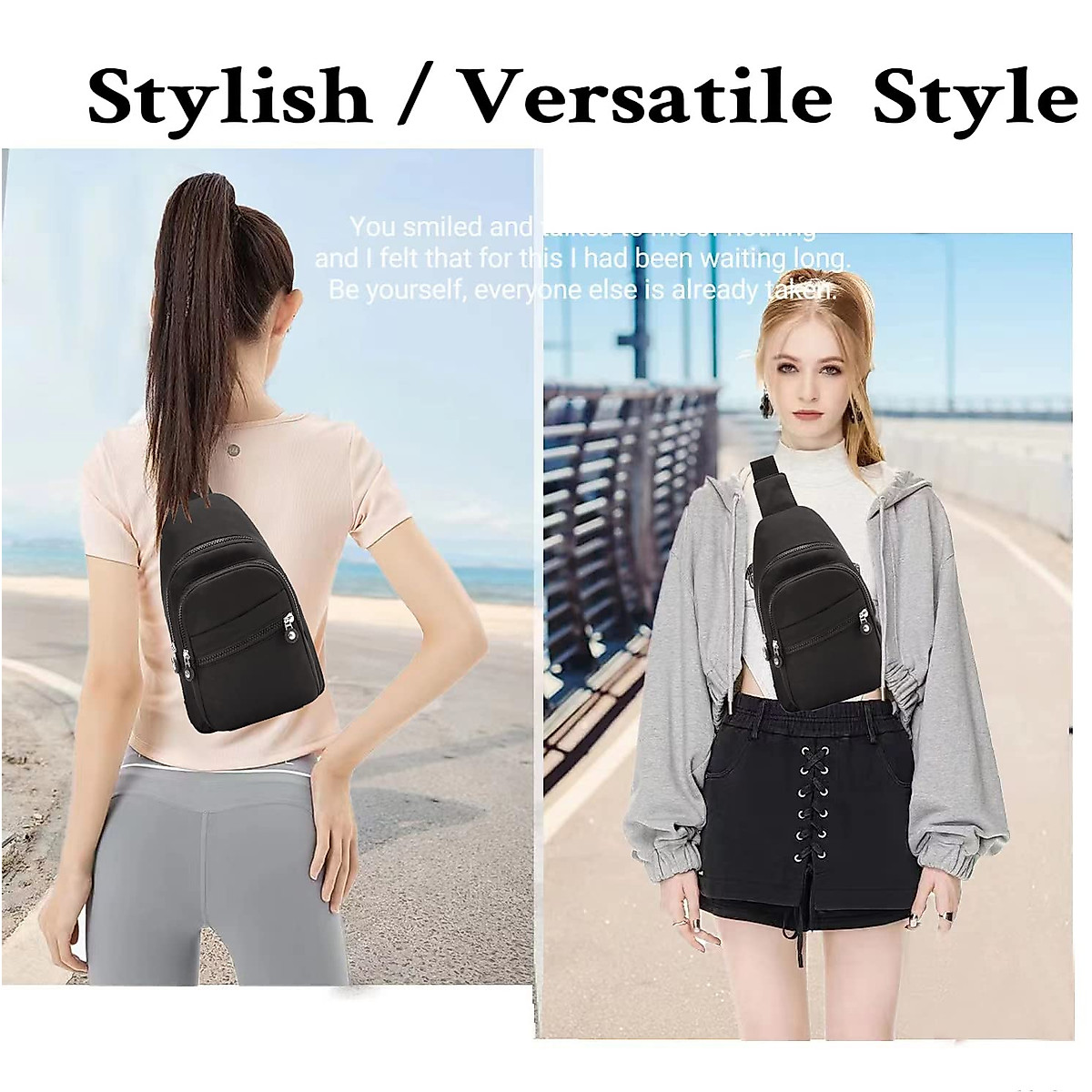 YAZEKOUS Small Sling Bag Sling Backpack for Women, Crossbody Sling Backpack Daypack Shoulder Bag for Travel Running Hiking Daypack Black