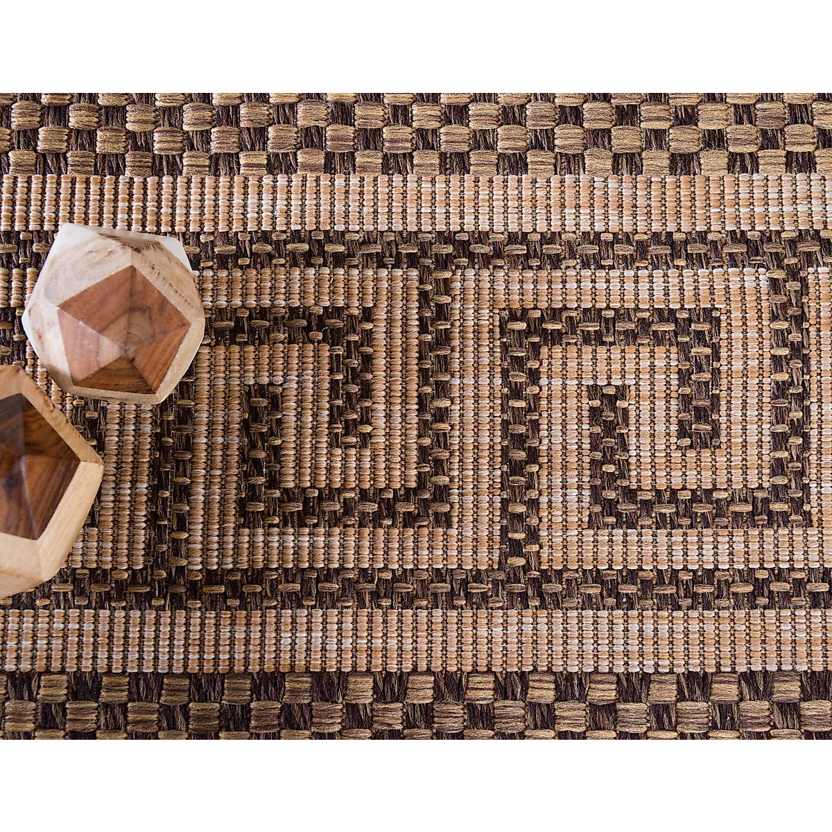 Unique Loom Outdoor Border Collection Area Rug - Greek Key (7' 1" x 10' Rectangle, Brown/ Light Brown)
