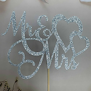 NSHYXXSPY Silver Glitter Mr & Mrs Cake Topper for Bride and Groom Sign Wedding, Engagement, Wedding Anniversary Cake Toppers Decorations