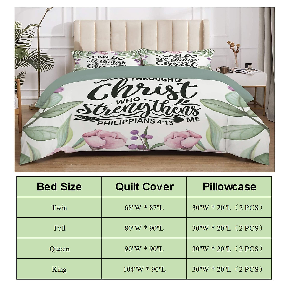 ARTBLANKET Bible Verse I Can Do All Things Bedding Duvet Cover 3 Piece Set King 104 x 90in Ultra Soft and Breathable(1 Comforter Cover + 2 Pillow Shams)