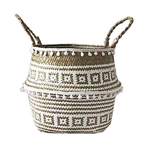 shlutesoy Woven Sundries Basket,Nordic Woven Basket Plant Rattan Box Sundries Organizer Desktop Container Holder Black M