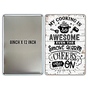 QIONGQI Funny Kitchen Quote My Cooking is Awesome Metal Tin Sign Wall Decor Retro Kitchen Signs with Sayings for Home Kitchen Decor Gifts