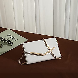 Autumnwell Clutch Purse Evening Bag for Women，White Envelope Handbag With Detachable Chain for Wedding and Party