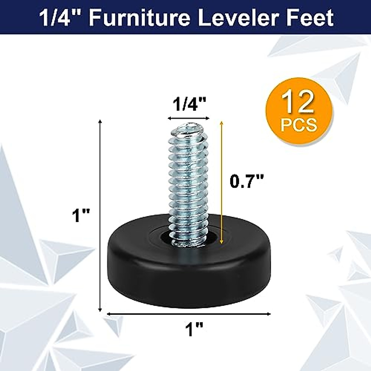 COIDEA 1/4" Thread Furniture Feet Levelers, 12 PCS Adjustable Furniture Feet Threaded Screw in, Leveling Feet Screw On Furniture Glide Leveling for Table, Cabinets, Chairs, Stool Legs(1/4"-20)