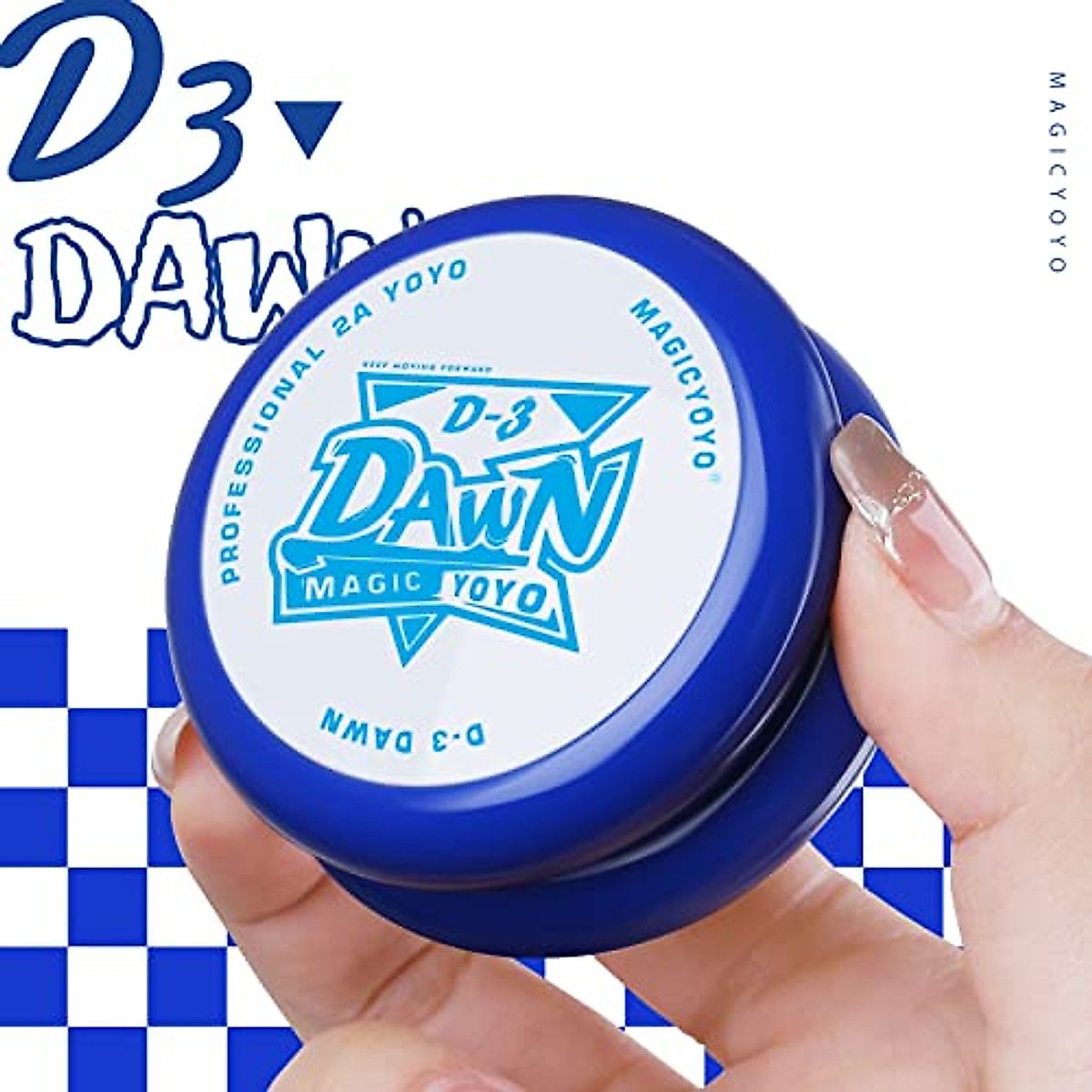 Responsive Yoyo D3 Looping Yoyo for Kids, Durable Professional Plastic Yo yo for Beginners, Looping Yo-yo for 2A Thick with Extra 2 Yoyo Strings + 2 Spacers ( Blue White)