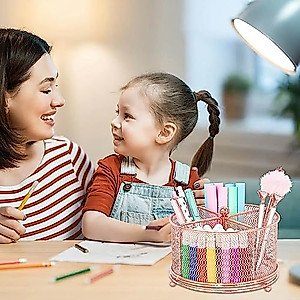 Youbetia 360-Degree Rotating Pen Holder for Desk, Art Supply Storage Desk Organizer, Desktop Pencil Holder Desk Accessories for Office Supplies, Pen Organizer for Stationary(Rose Gold)