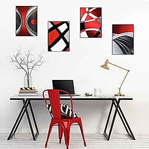 Outus 4 Pieces Red Stripes Poster Prints Unframed Abstract Wall Art Modern Abstract Wall Art Abstract Art Prints Black Silver Red Art Posters for Wall Home Decoration, 8 x 10 Inch