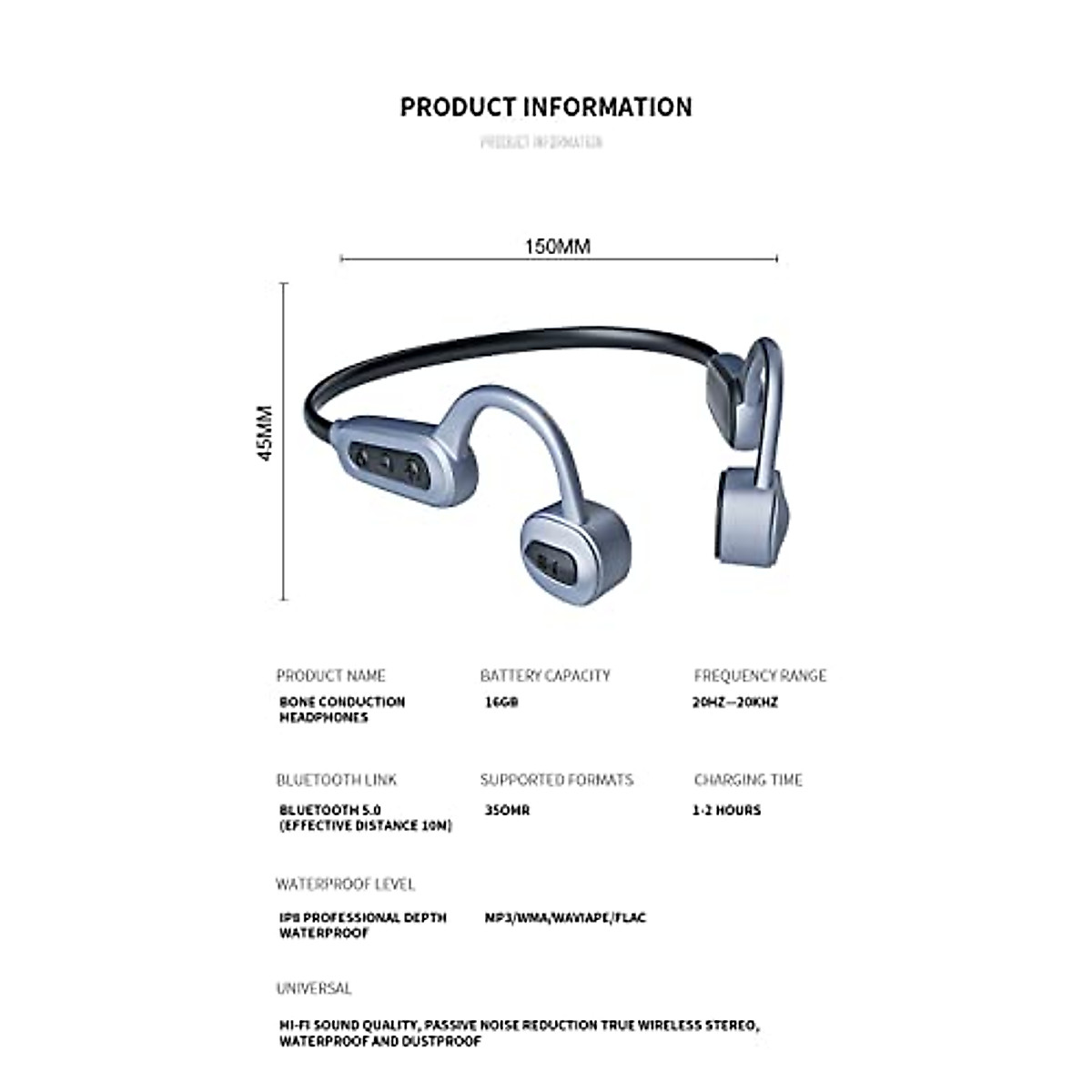 GULSARAYI Bone Conduction Headphones,Open Ear Bluetooth Headphones with Built-in Mic,IP68 Waterproof Wireless Sport Headset for Running Workout Gym Swimming