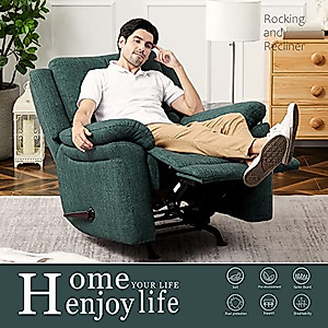 Rocker Recliner Chair, Push Back Wingback Recliner Armchair Adjustable Single Recliner Sofa Living Room Bedroom Big and Tall Adult Nursery Small Spaces, Glider Recliner Elegant Rocking Recliner, Green