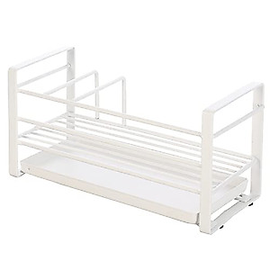 MyGift Modern Matte White Metal Kitchen Sink Sponge Holder and Accessory Rack with Removable Drainage Tray