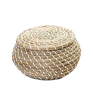 UXZDX Straw Hand-Woven Storage Basket, Wicker Basket with Lid, Family Storage Tissue Storage Basket (Size : 15cm)
