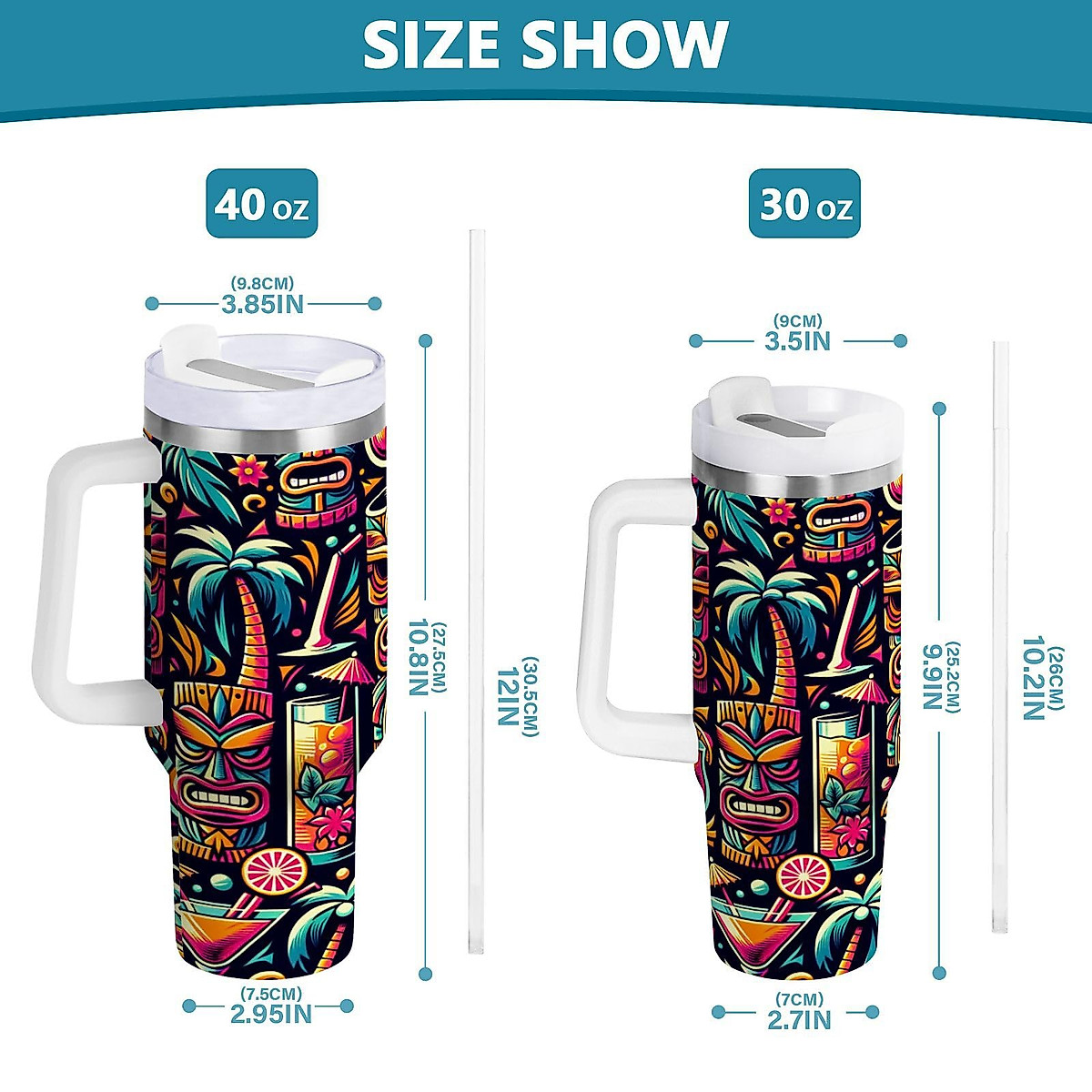 Jihqo Mexican Tropical Palm Trees 40 oz Stainless Steel Vacuum Insulated Tumbler with Handle and Straw Lid, Leakproof Water Bottle Double Wall Travel Mug Coffee Cup, Cupholder Friendly