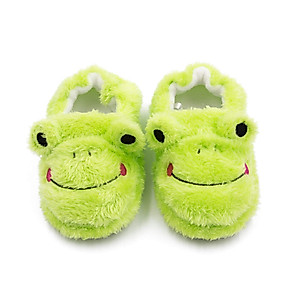 Effeltch Toddler Girls Fuzzy Slippers Unicorn Tie Dye Fluffy Sandals Cartoon Cute Warm Cozy Plush Slip on Kids House Slippers (Green Frog, 5)