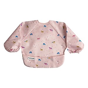 Tiny Twinkle Mess Proof Baby Bib, Cute Full Sleeve Bib Outfit, Waterproof Bibs for Toddlers, Machine Washable, Tug Proof, Baby Smock for Eating, Long Sleeved (Unicorn Confetti, Small 6-24 Months)