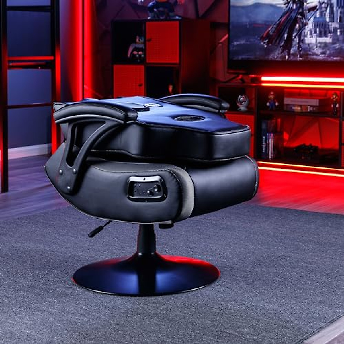 X Rocker Prism RGB LED Lounging Video Gaming Pedestal Chair with Armrests, Wireless Bluetooth Audio, Foldable, Vegan Leather, Amazon Exclusive, Black