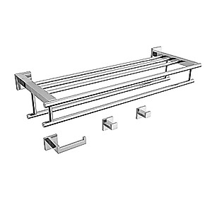 USHOWER Polished Chrome Towel Rack Set, Included 24-Inch Wide Bathroom Hotel Towel Shelf, 4 Piece