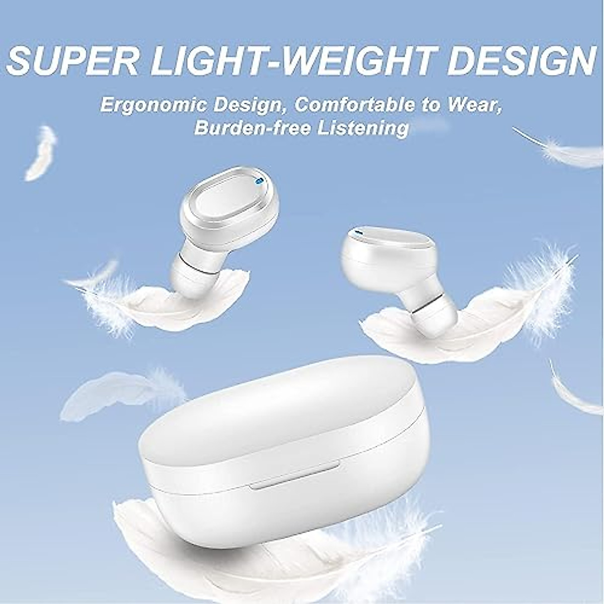 Wireless Earbuds, Bluetooth 5.3 Headphones 30H Playtime Wireless Charging Case & LED Power Display Deep Bass IPX7 Waterproof Earphones Microphone Stereo Headset for Sports/Workout/Gym(White)