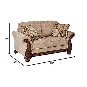 Signature Design by Ashley Lanett Traditional Faux Wood Detail Loveseat with 2 Accent Pillows, Beige