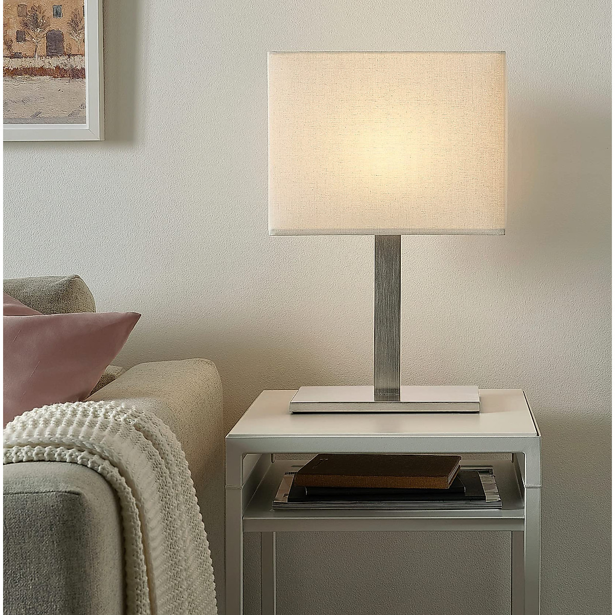 IKEA TOMELILLA Table lamp with LED Bulb, Nickel Plated/White 20 "