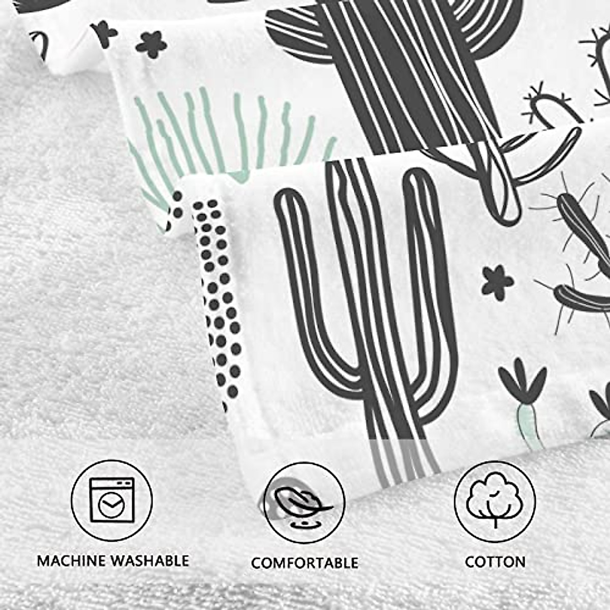ALAZA Hand Drawn Cactus Cacti Hand Towels for Bathroom 1OO% Cotton 2 pcs Face Towel 16 x 28 inch, Absorbent Soft & Skin-Friendly