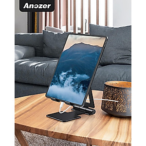 Anozer Tablet Stand,Adjustable Tablet Holder for Desk,Foldable Aluminium for iPad Stand Dock Holder for iPad Air 5/4/Mini 6/Mini 5/10.2/Pro 12.9/Pro 11,Portable Monitor,Surface (4-13 inch)-Black