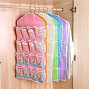 NOVESIXT 16 Pockets Clear Over Door Hanging Bag, Hanging Organizers Plastic Accessory Organizers, Shoe Rack Hanger Underwear Bra Socks Closet Storage Organizer (Blue)