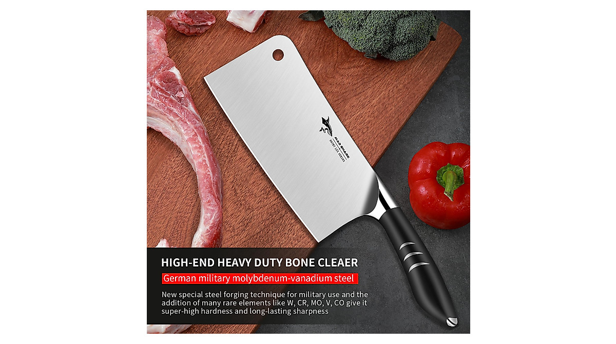 MAD SHARK Heavy Duty Meat Cleaver Knife - Perfect for Chopping