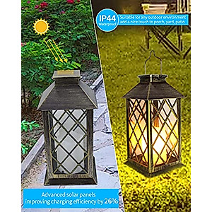 SHYMERY Solar Lantern,Outdoor Garden Hanging Lanterns,Set of 2,14 Inch Waterproof LED Flickering Flameless Candle Mission Lights for Table,Outdoor,Party Decorative