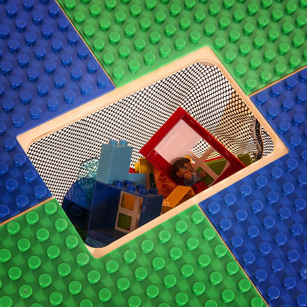 Wood Designs - TP3131PGN20-BG -TP3131PGN20 Time-2-Play Duplo Compatible Square Table with Storage for Kids, Blue & Green